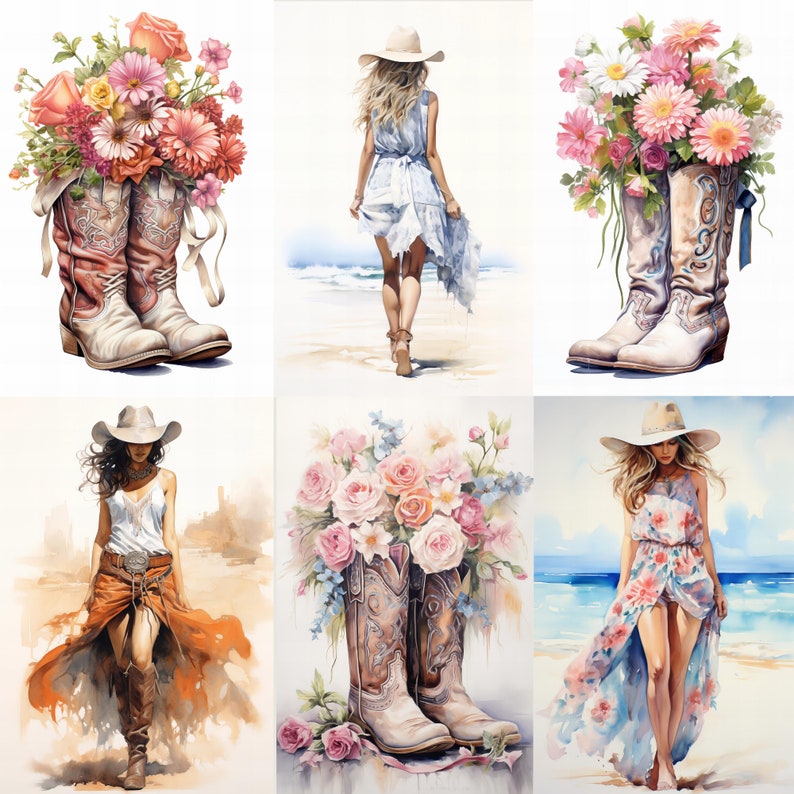 Coastal Cowgirl Images Printable Digital Download POD Clip Art ...