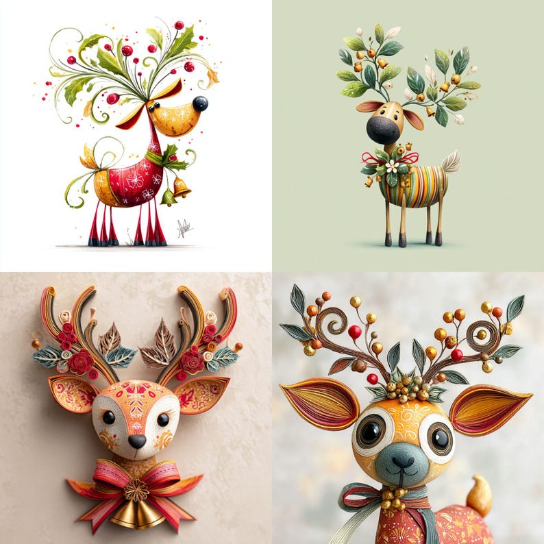 Christmas Reindeer Clip Art: Printable Images for Crafts (digital ...