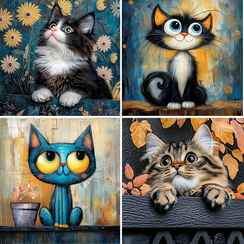 Cartoon Kitten Clip Art, Humorous Animal Card Making (digital Download ...