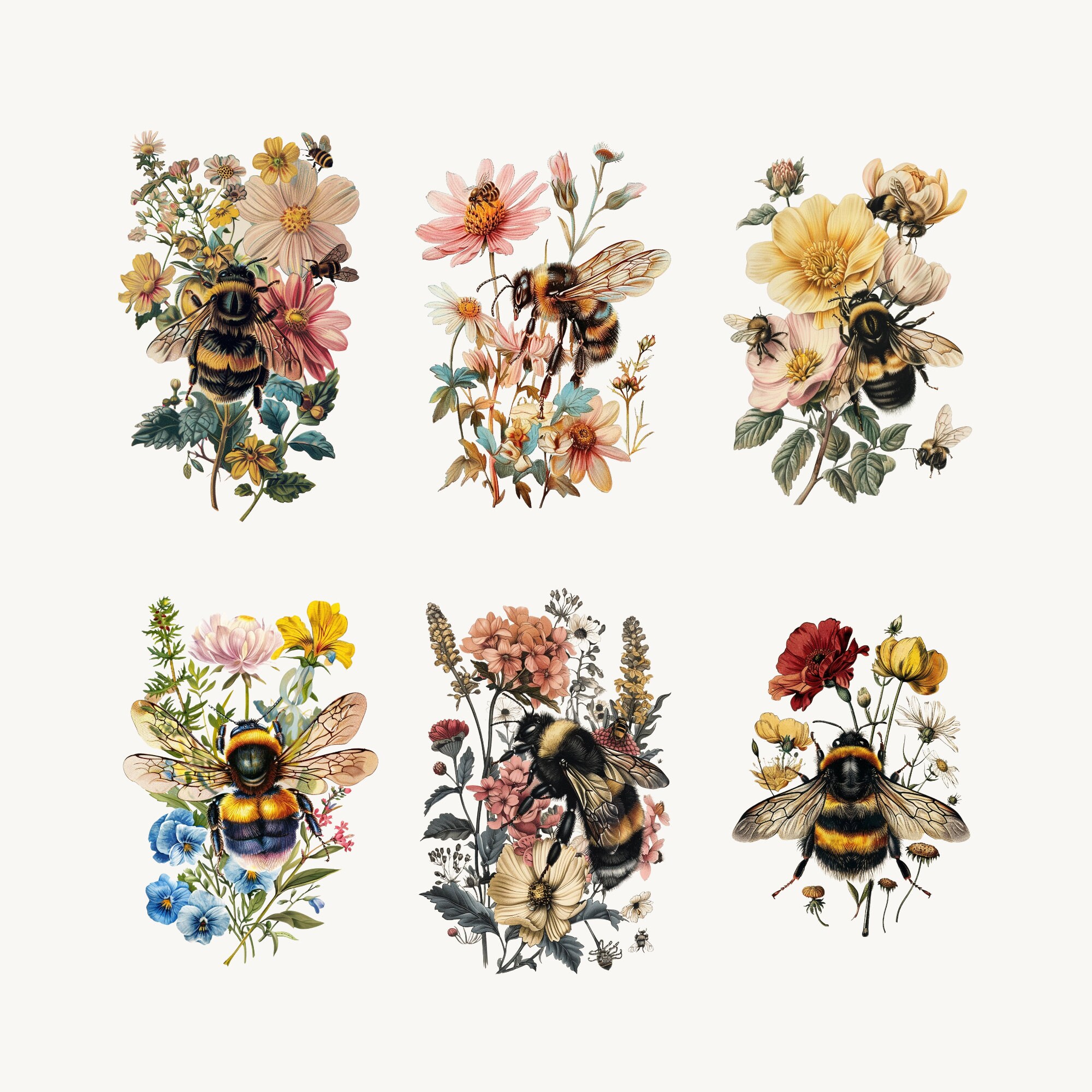 Spring Floral Bumblebee Clip Art Digital Downloads PNG Printables Glass ...