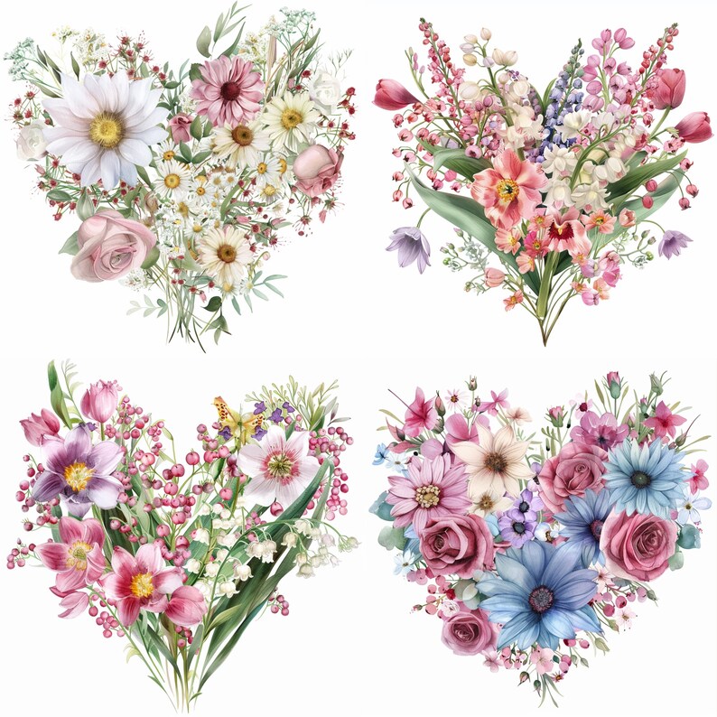 Floral Heart Clip Art: Valentine's Day Graphics (digital Download) - Etsy
