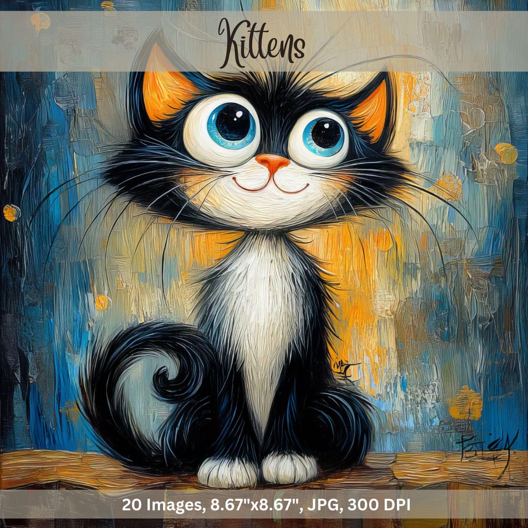 Cartoon Kitten Clip Art, Humorous Animal Card Making (digital Download ...