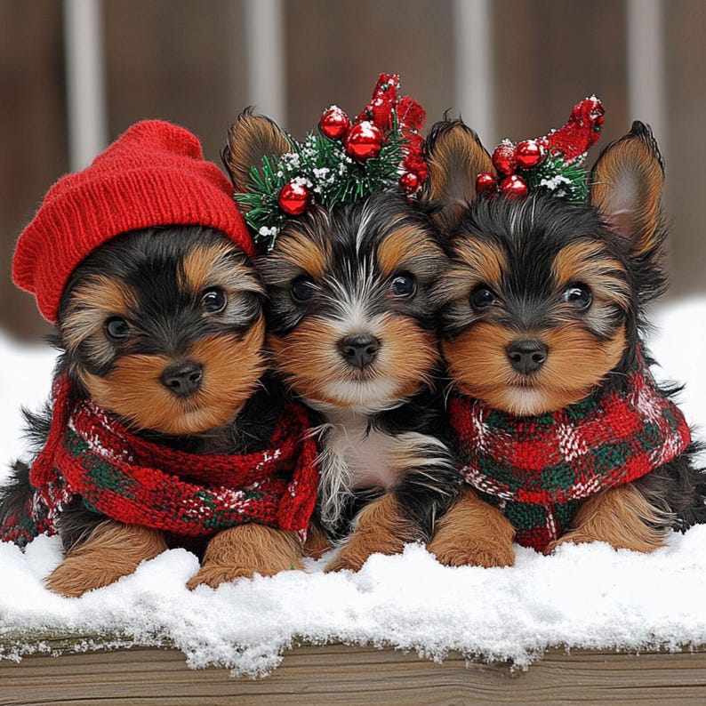 Christmas Dogs Yorkshire Terrier Puppies Yorkshire Terrier Digital ...