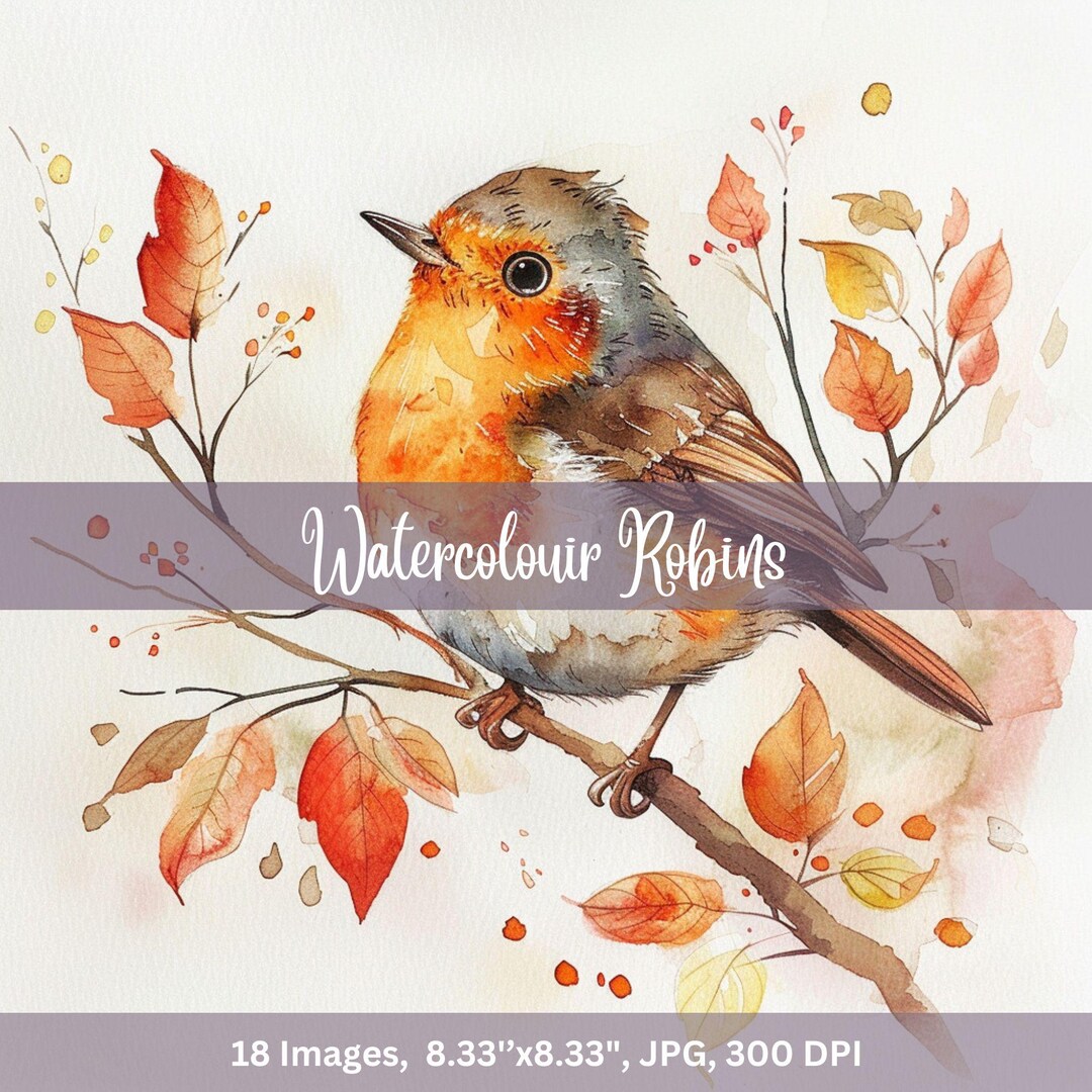 Watercolour Robins Printable Art Digital Downloads Paper Crafts Card ...