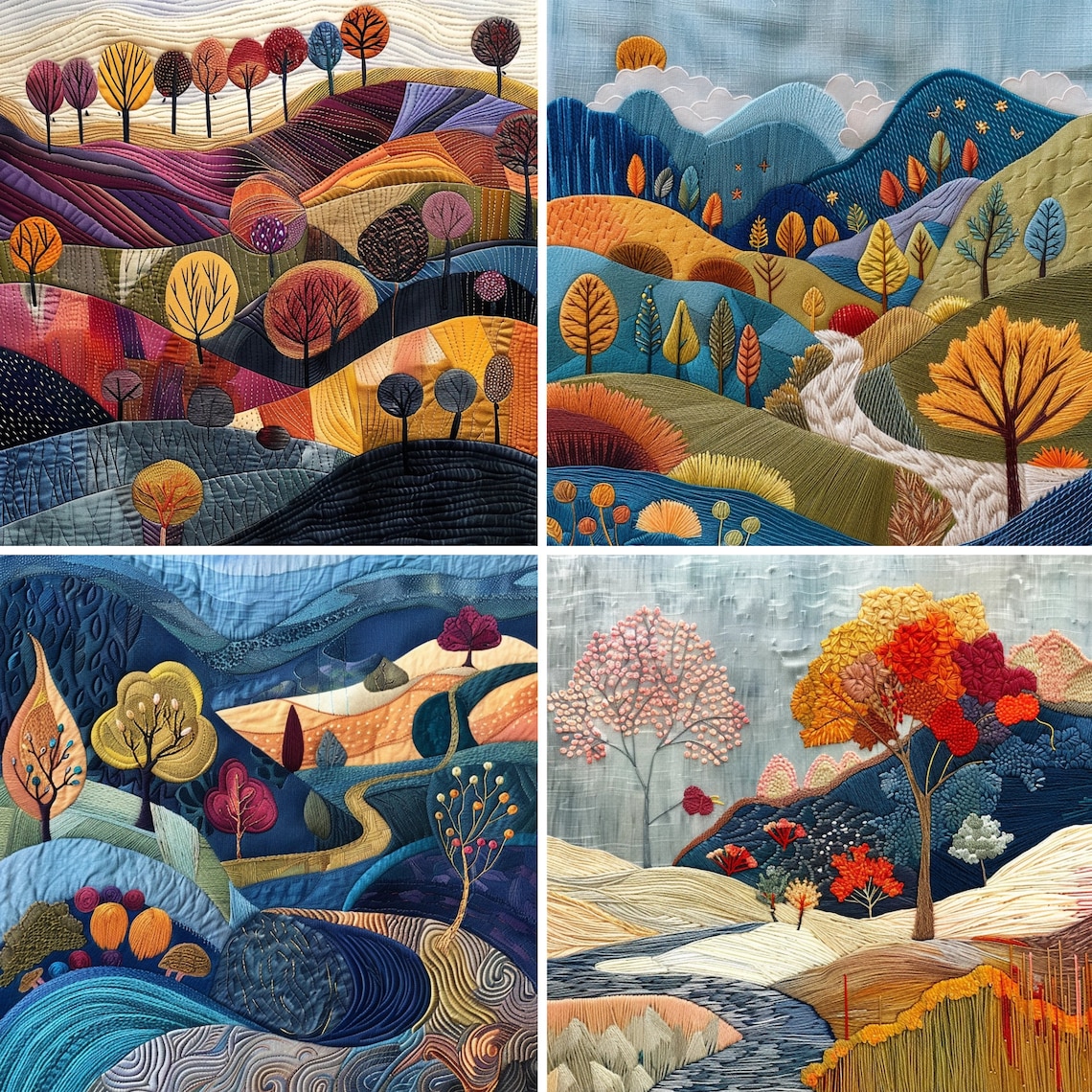 Embroidered Landscape Background Papers: Scenic Art (digital Download ...