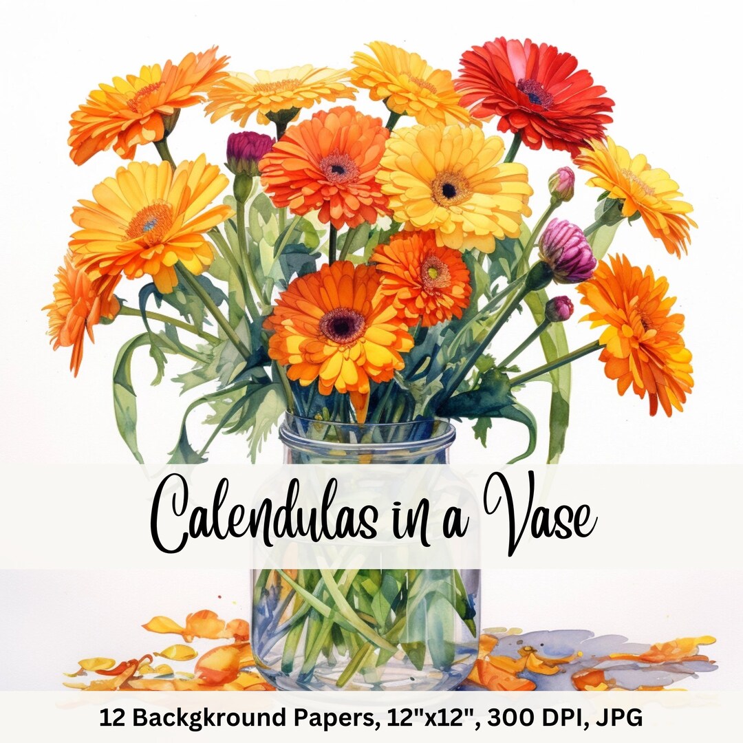 Calendulas in a Vase Printables Background Papers Clipart Craft ...