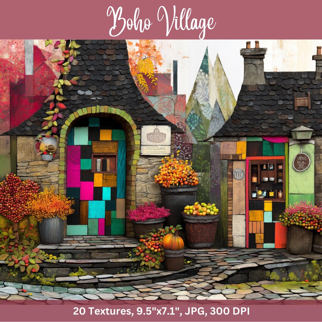 Boho Village Digital Paper Pack: Scrapbook & Collage (digital Download ...