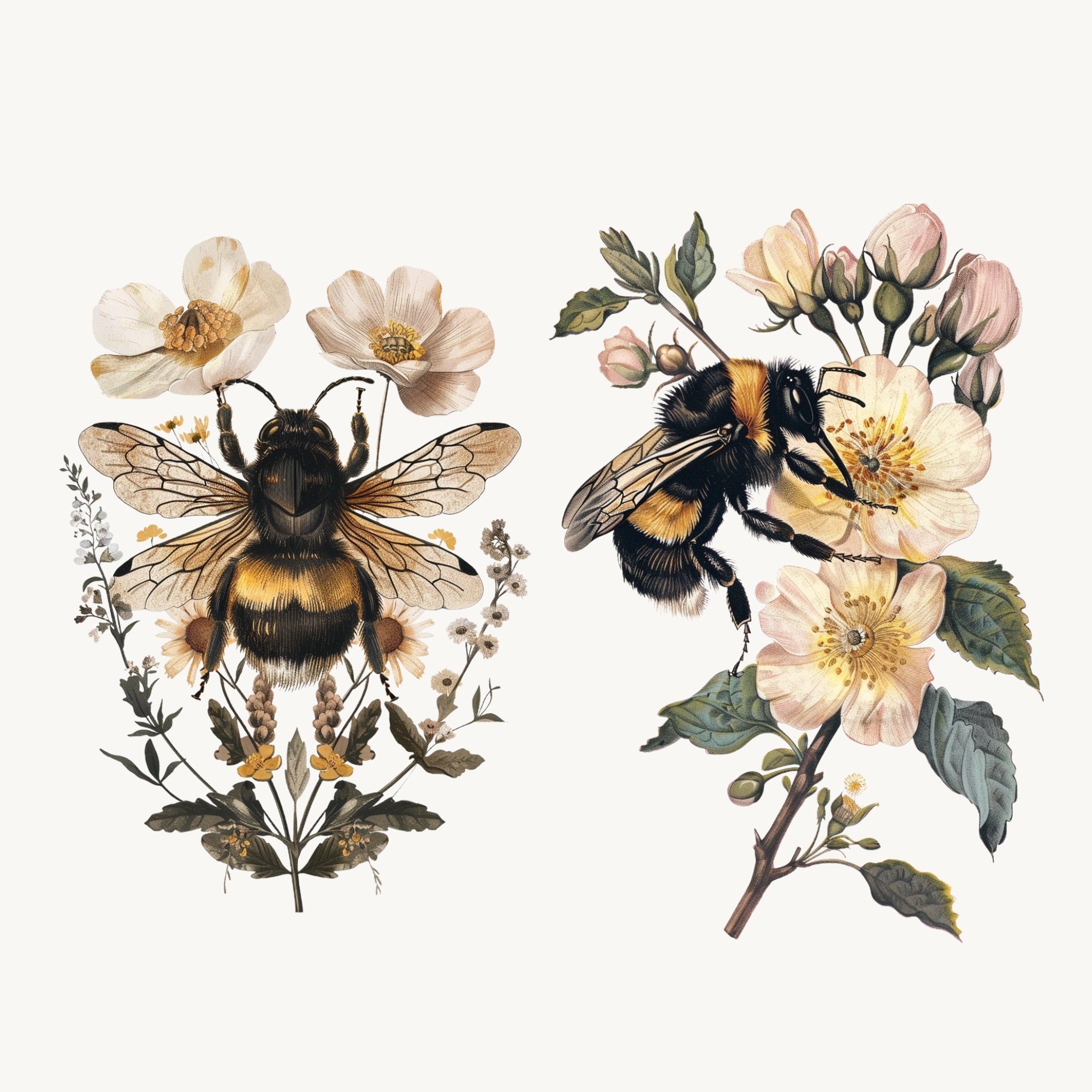 Spring Floral Bumblebee Clip Art Digital Downloads PNG Printables Glass ...