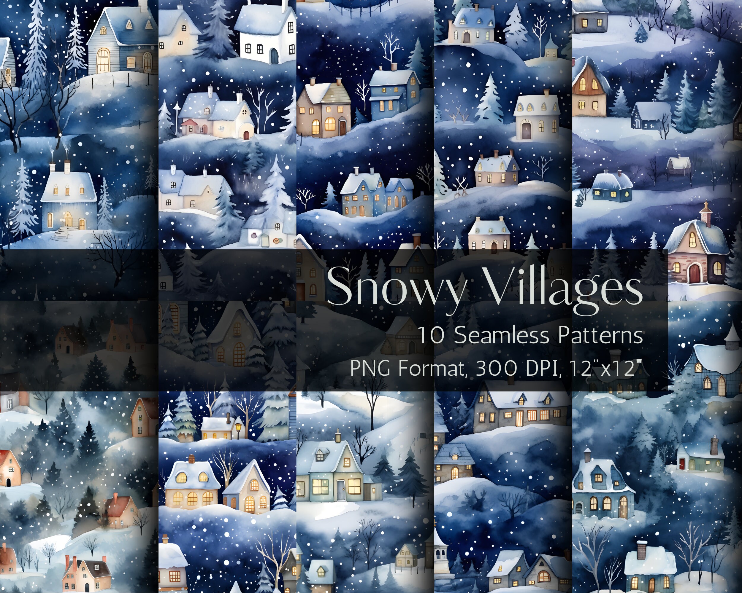Snowy Villages Seamless Pattern, Digital Download, Winter Village ...