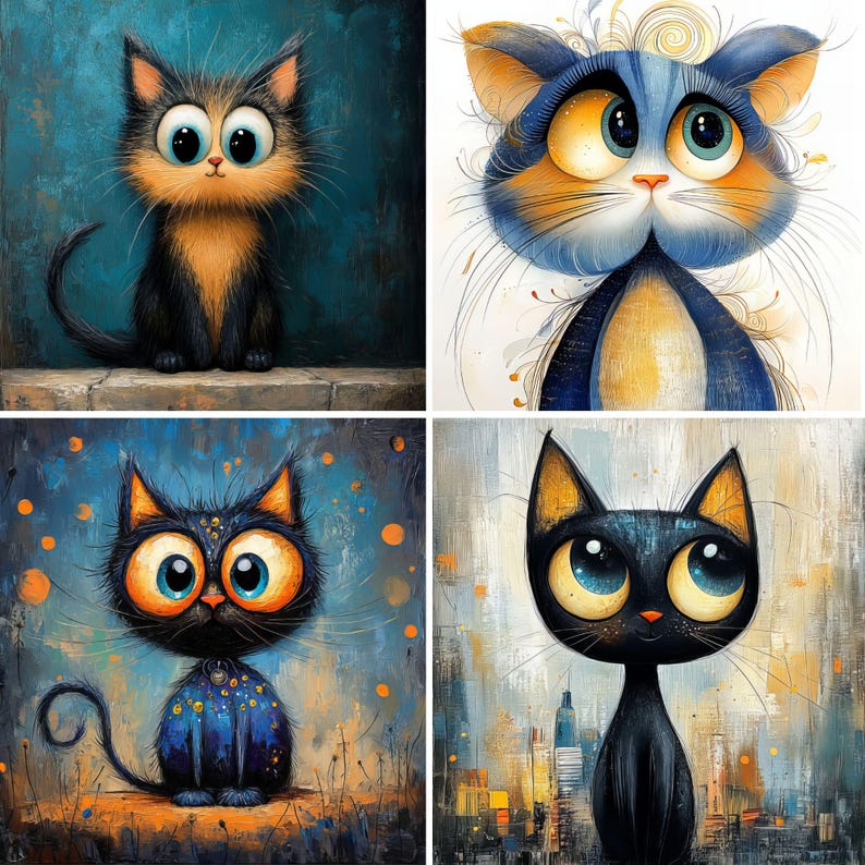 Cartoon Kitten Clip Art, Humorous Animal Card Making (digital Download ...