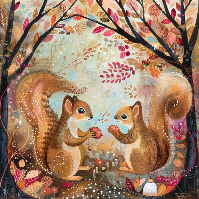 Autumnal Squirrel Couple Clip Art: Fall Digital Paper (digital Download ...