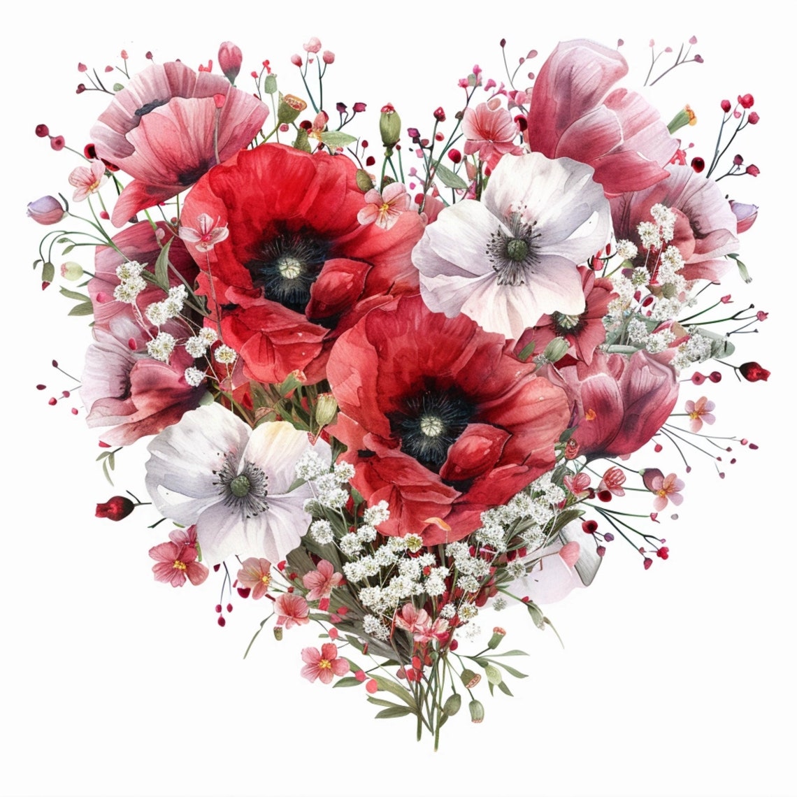 Floral Heart Clip Art: Valentine's Day Graphics (digital Download) - Etsy