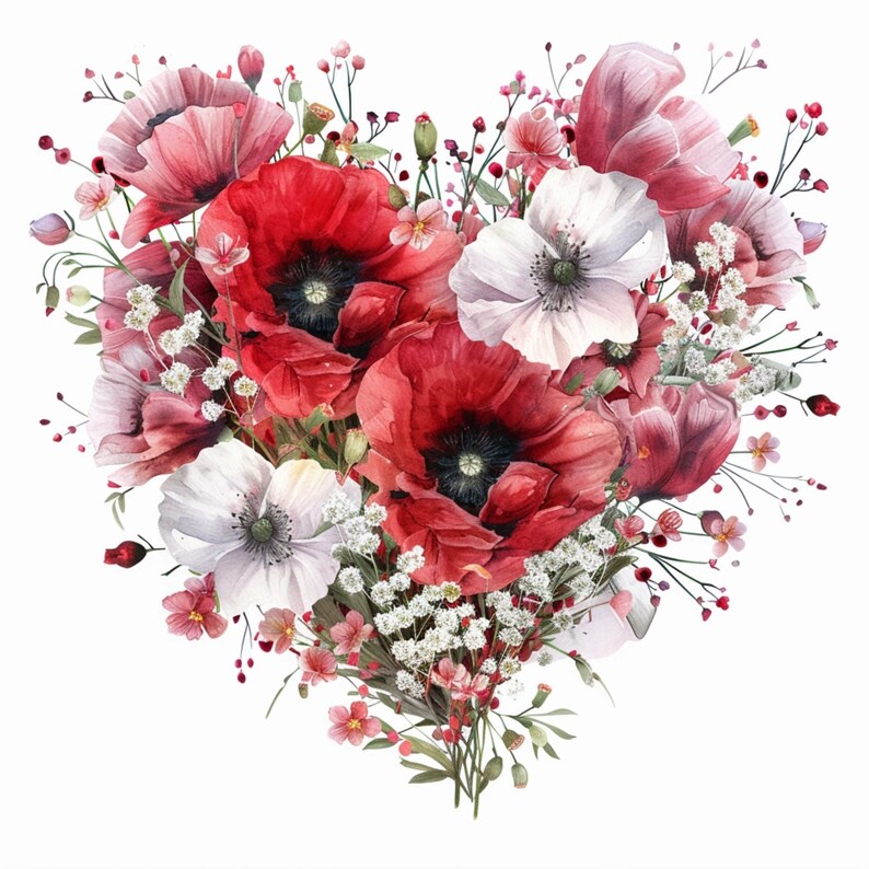 Floral Heart Clip Art: Valentine's Day Graphics (digital Download) - Etsy