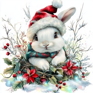 Christmas Bunny Art: Printable Holiday Images (digital Download) - Etsy