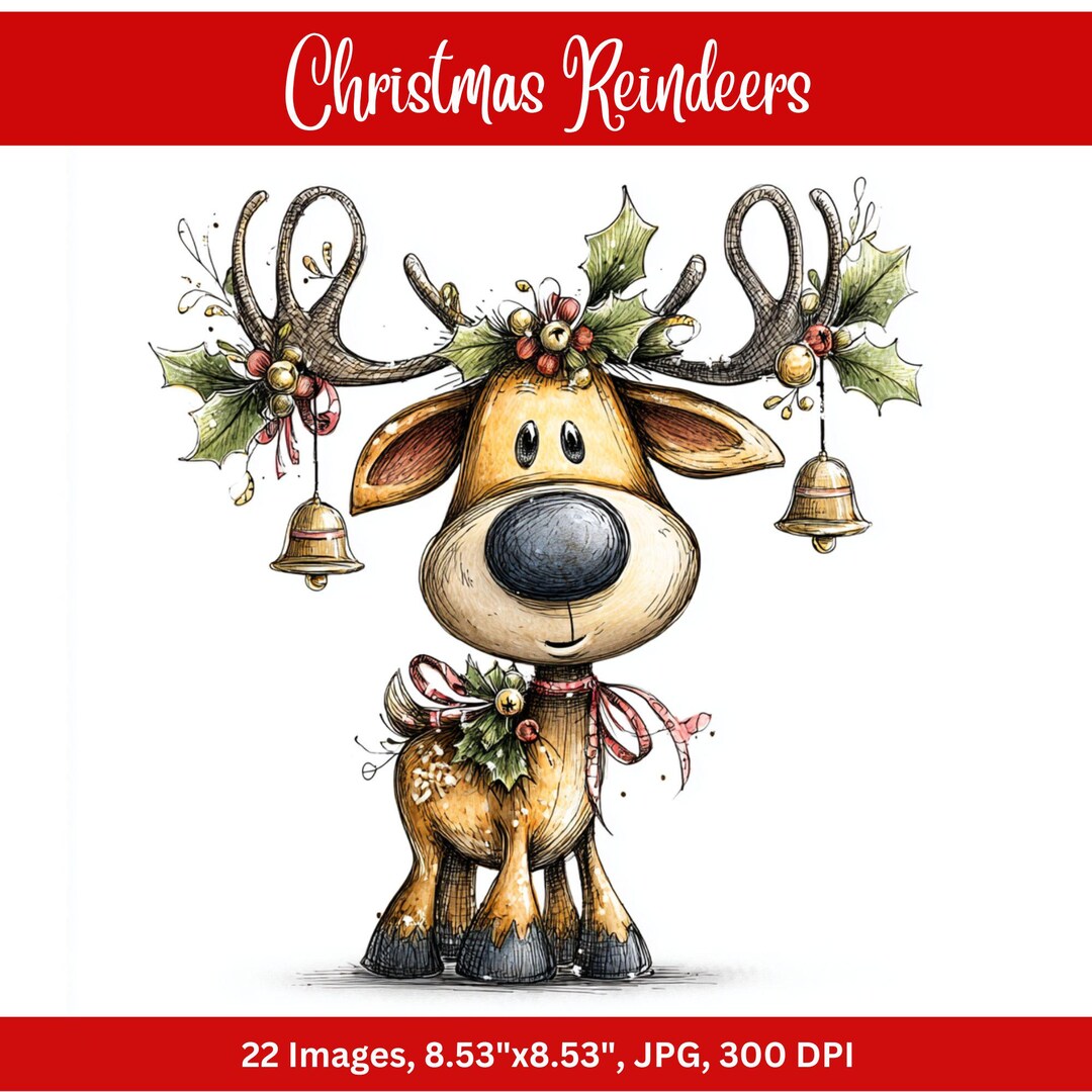 Christmas Reindeer Clip Art: Printable Images for Crafts (digital ...