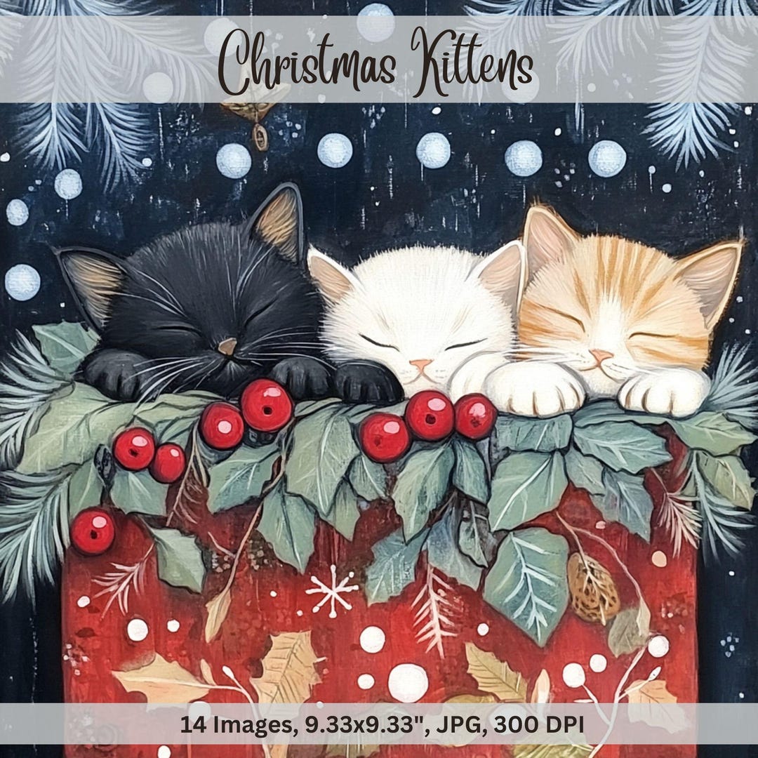 Christmas Kittens Background Paper Digital Download Digital Printables ...