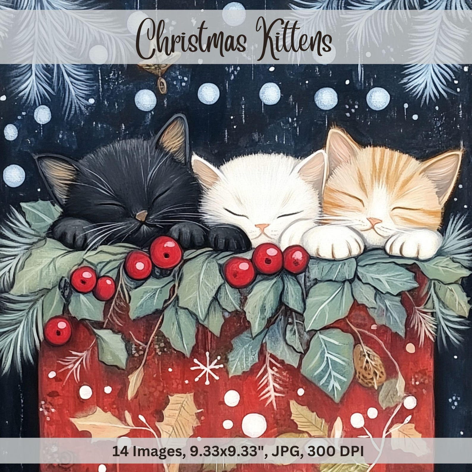 Christmas Kittens Digital Paper: Holiday Scrapbook Printables (digital ...