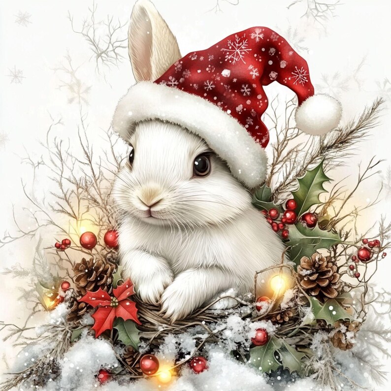 Christmas Bunny Art: Printable Holiday Images (digital Download) - Etsy