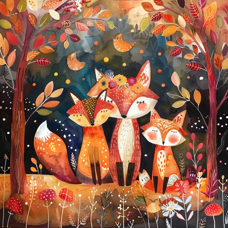 Autumn Fox Family Clip Art Digital Downloads Printable Clip Art Paper ...