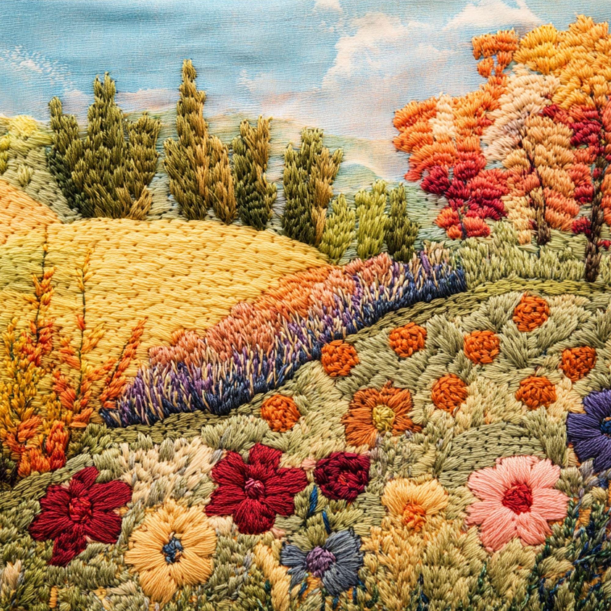 Embroidered Landscape Background Papers Digital Downloads Digital ...