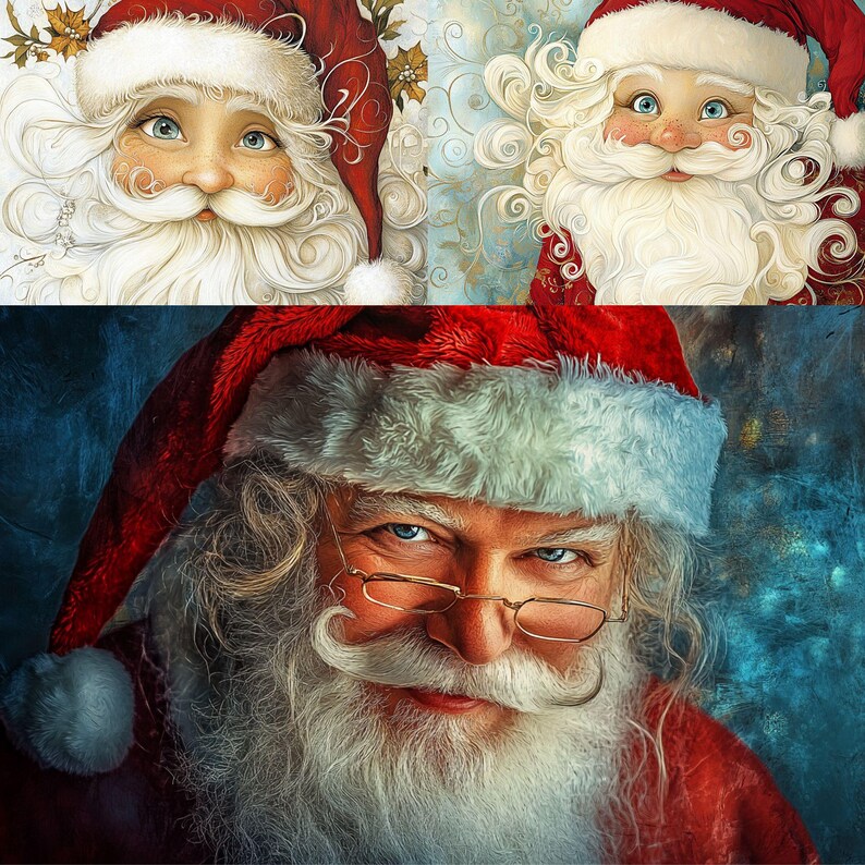 Santa Claus Portrait Clip Art: Christmas Digital Paper (digital ...