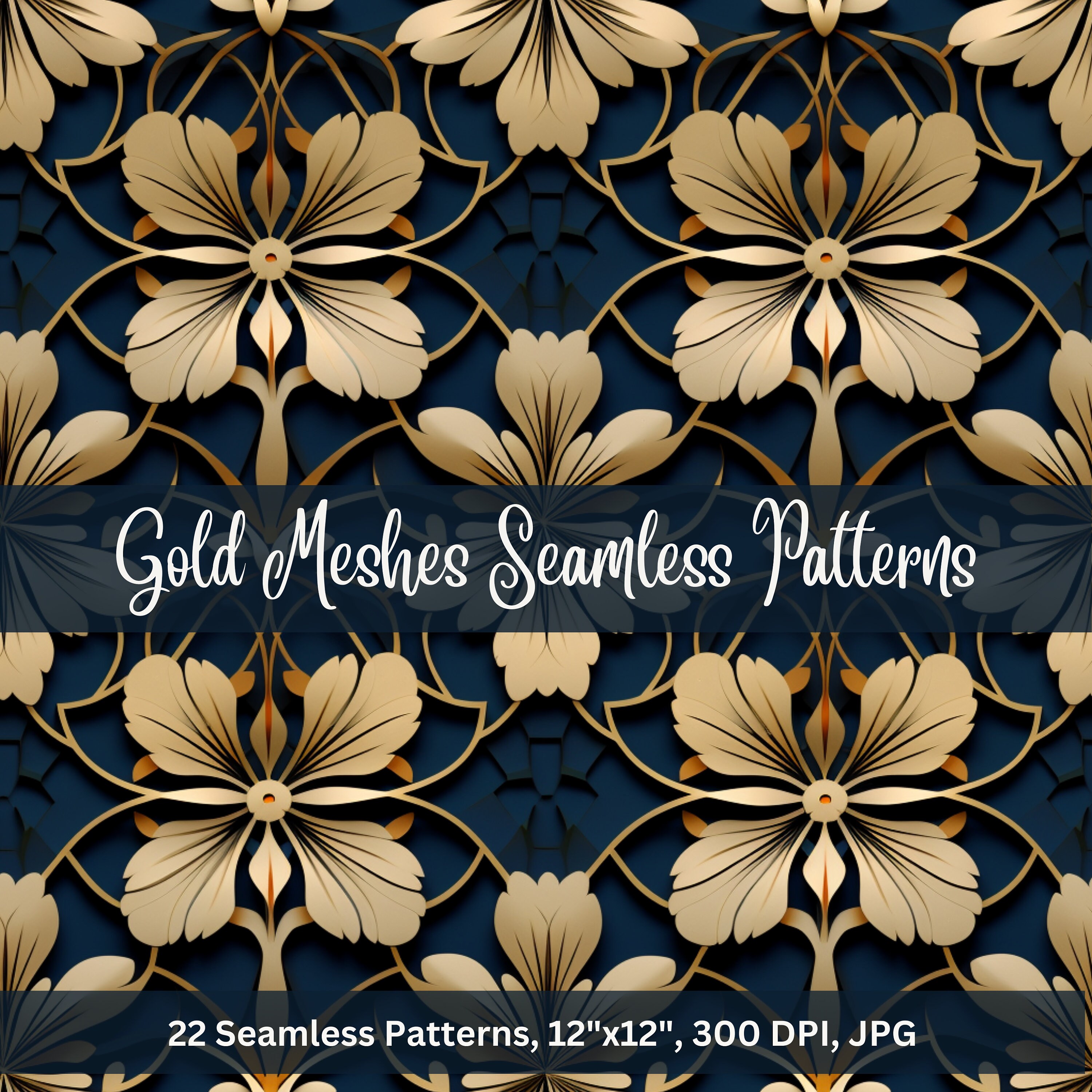 Gold Meshes, Seamless Patterns, Symmetrical, Printable, Digital ...