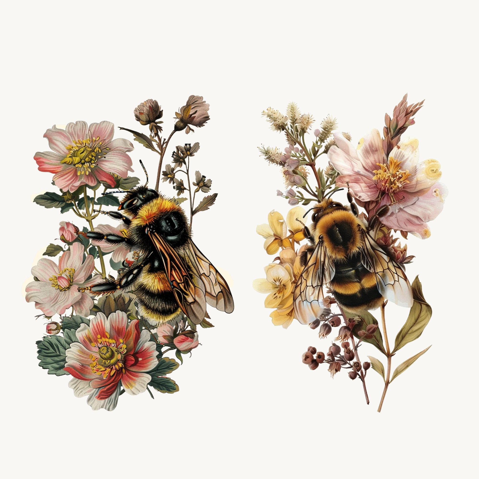 Spring Floral Bumblebee Clip Art Digital Downloads PNG Printables Glass ...