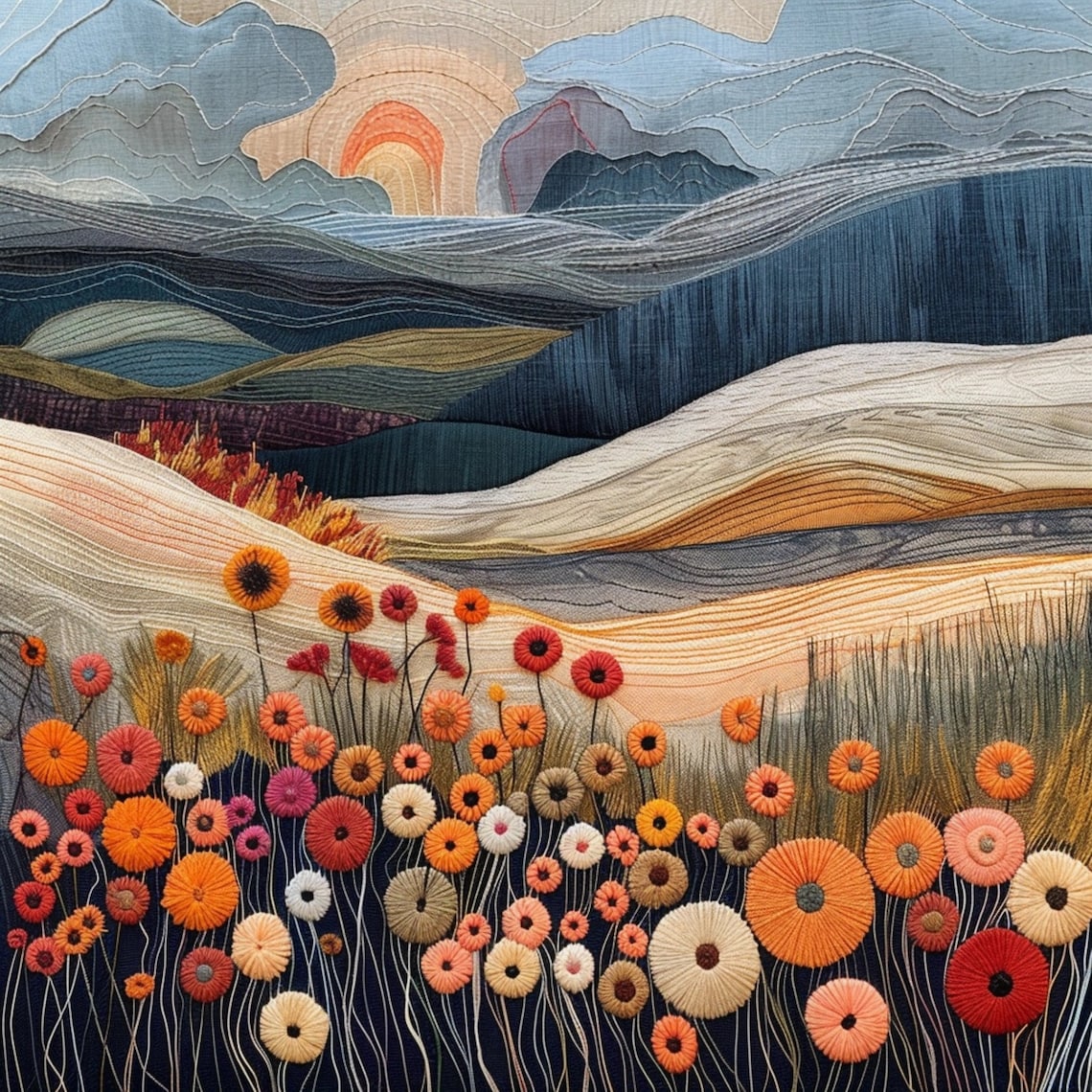 Embroidered Landscape Background Papers: Scenic Art (digital Download ...