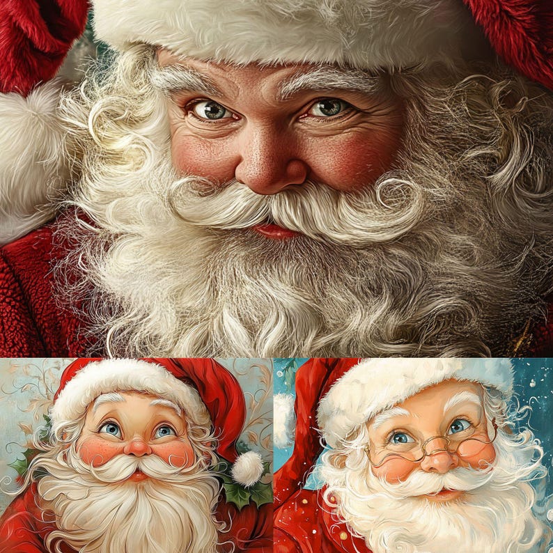 Santa Claus Portrait Clip Art: Christmas Digital Paper (digital ...