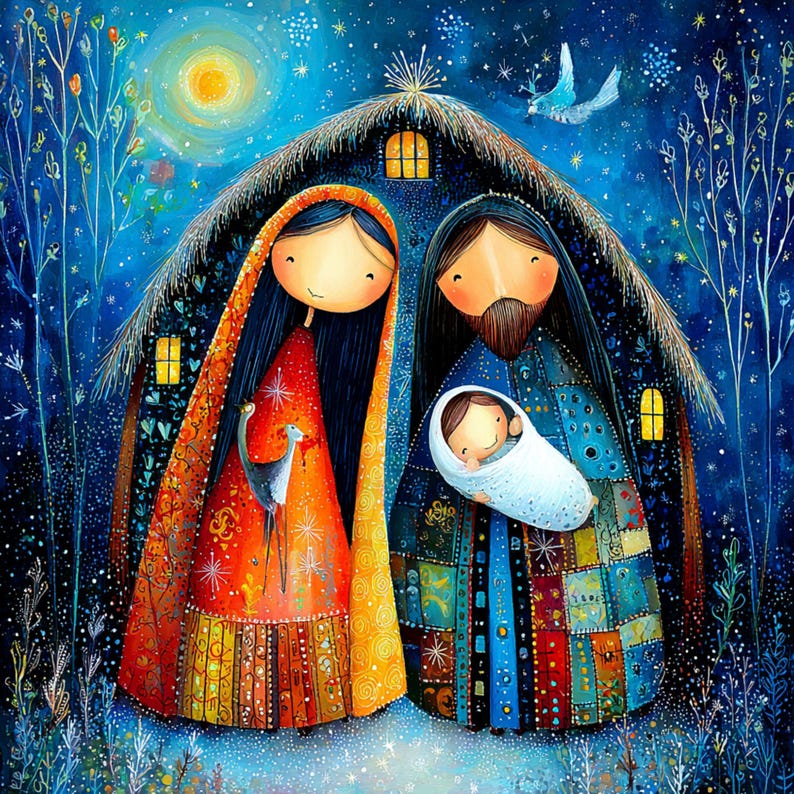 O Holy Night Nativity Art, Christmas Digital Paper (digital Download ...