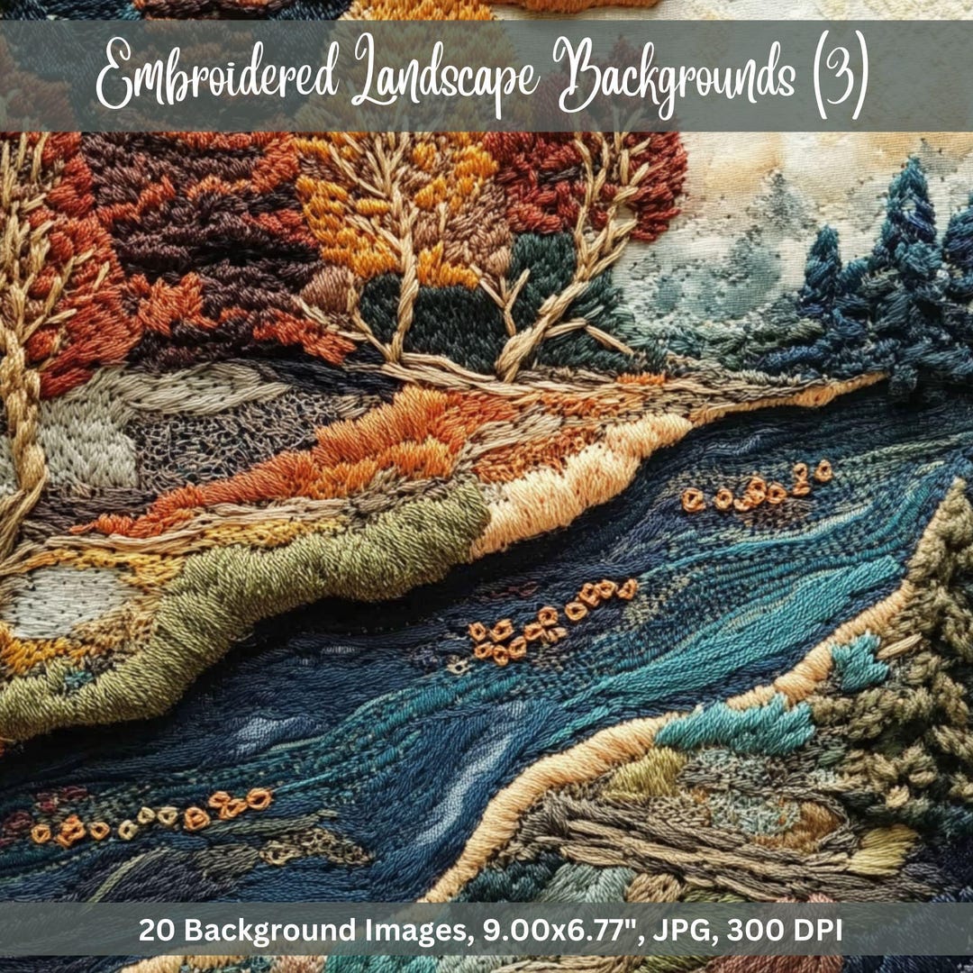 Embroidered Landscape Background Papers Digital Downloads Digital ...