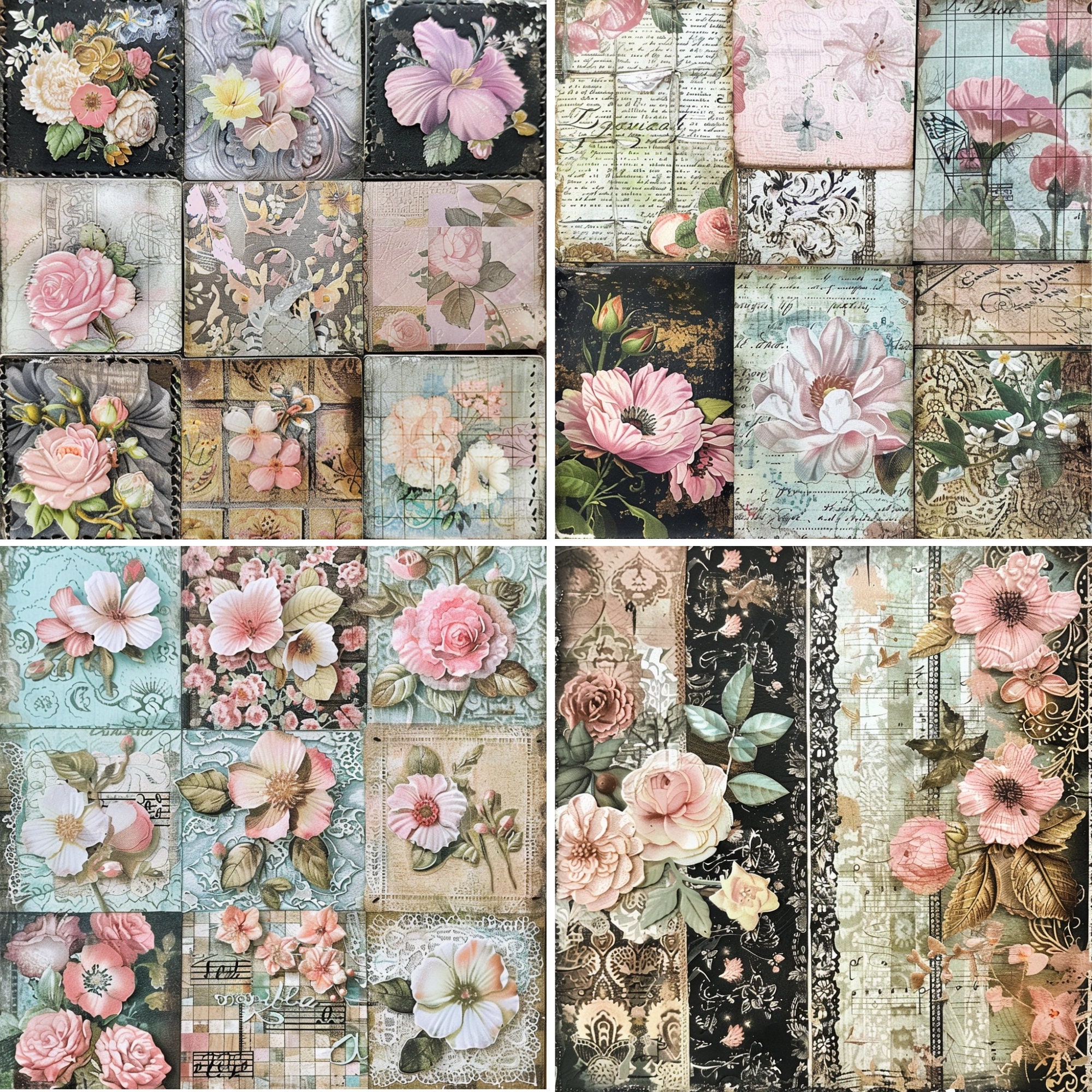 Flowers and Lace Junk Journal Pages Printable Clip Art Digital ...