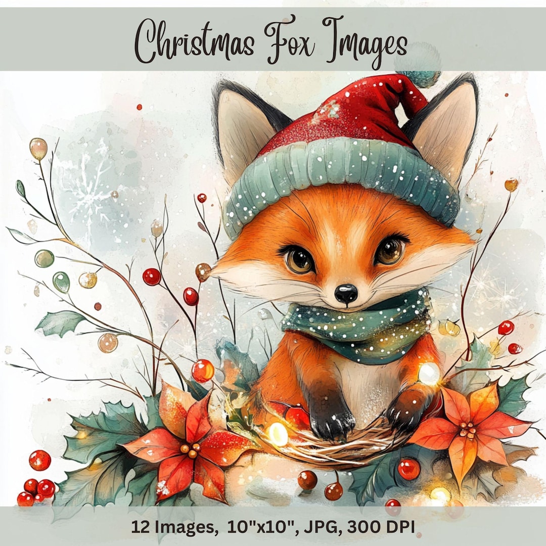 Christmas Baby Fox Images: Printable Art, Card Making (digital Download ...