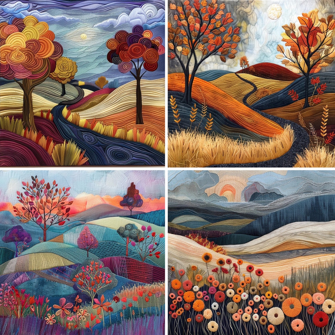 Embroidered Landscape Background Papers: Scenic Art (digital Download ...