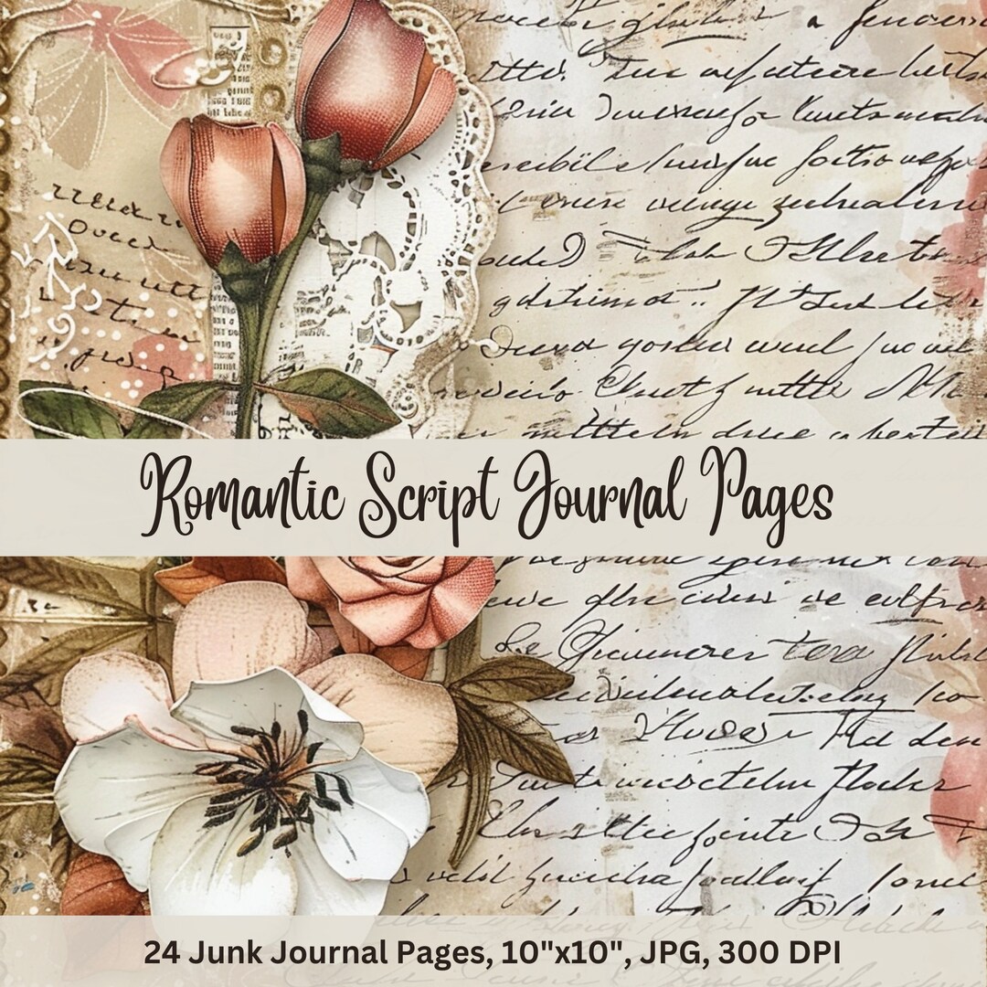 Romantic Script Junk Journal Pages: Vintage Ephemera (digital Download ...