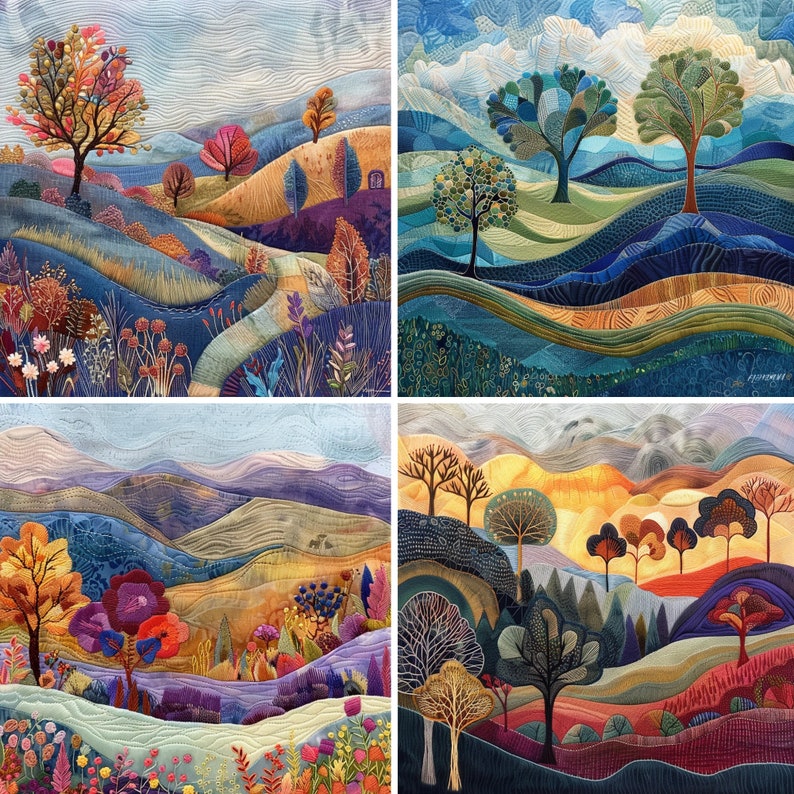 Embroidered Landscape Background Papers: Scenic Art (digital Download ...