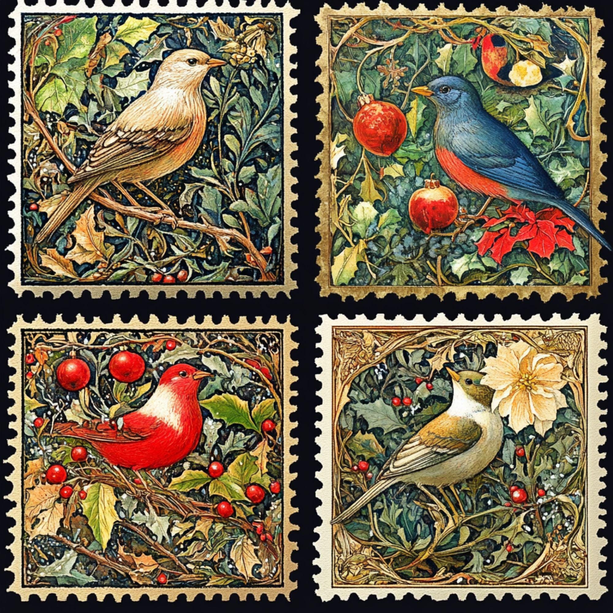 Christmas Postage Stamps: Printable Collage Art (digital Download) - Etsy