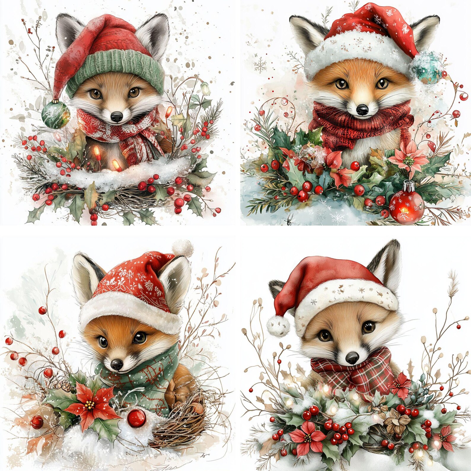 Christmas Baby Fox Images: Printable Art, Card Making (digital Download ...