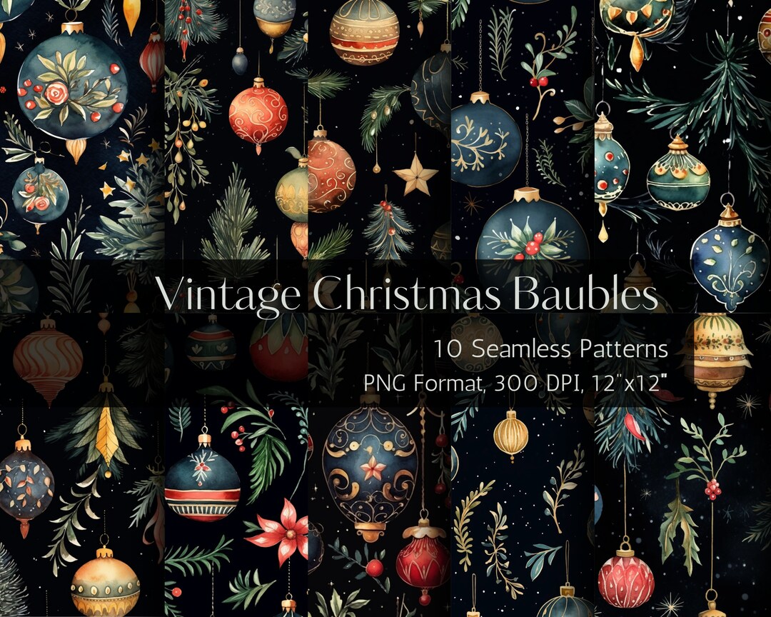 Vintage Christmas Baubles Pattern: Seamless Xmas Ornaments (digital ...
