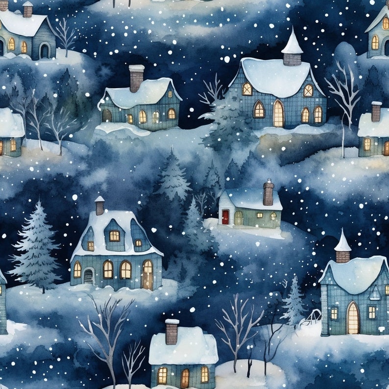 Snowy Villages Seamless Pattern, Digital Download, Winter Wonderland ...