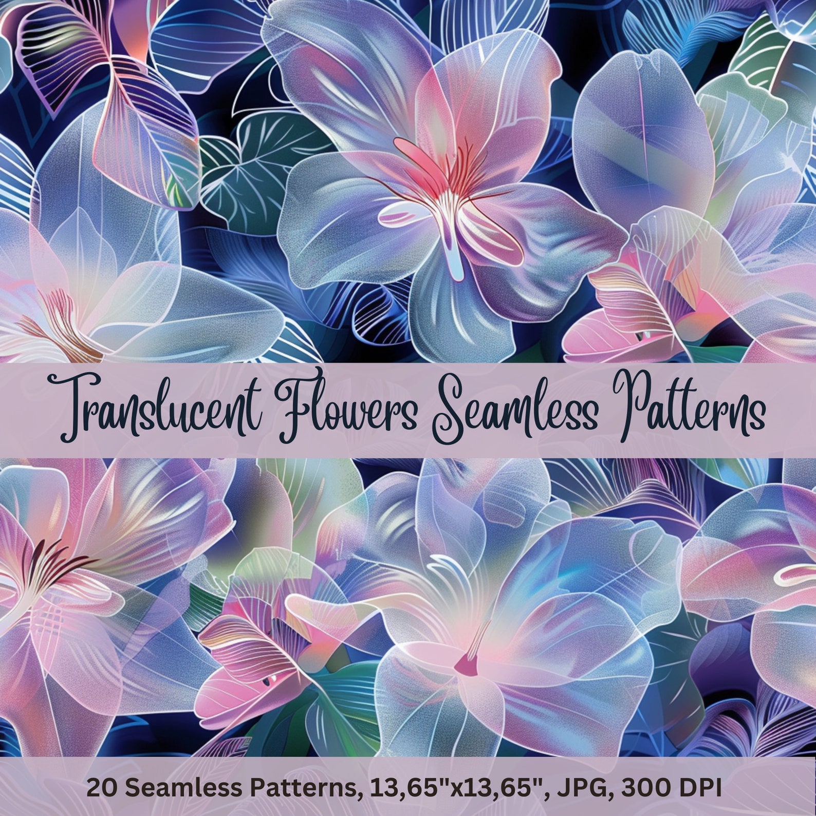 Translucent Flowers Seamless Patterns Printable Images Digital Download ...