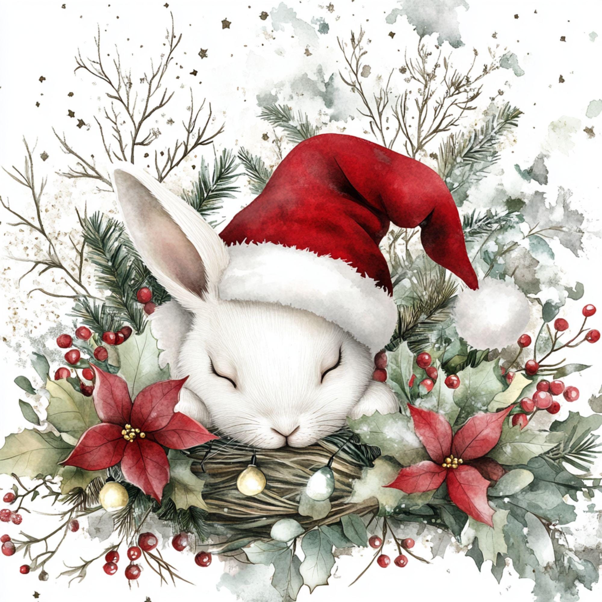 Christmas Bunny Rabbit Christmas Art Digital Downloads Printable Art ...