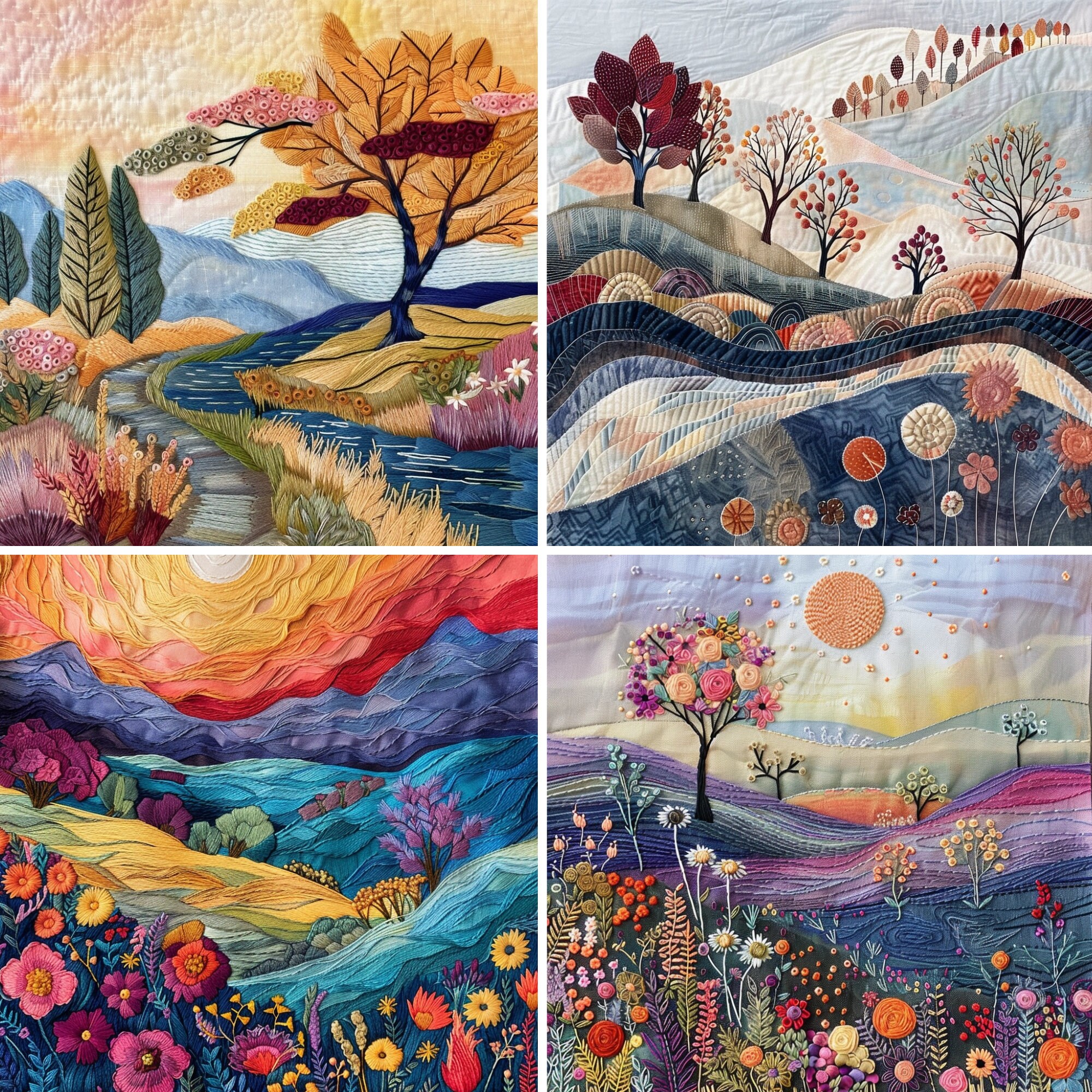 Embroidered Landscape Background Papers: Scenic Art (digital Download ...