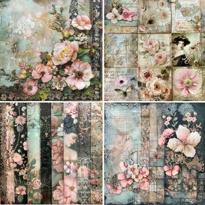 Flowers and Lace Junk Journal Pages Printable Clip Art Digital ...
