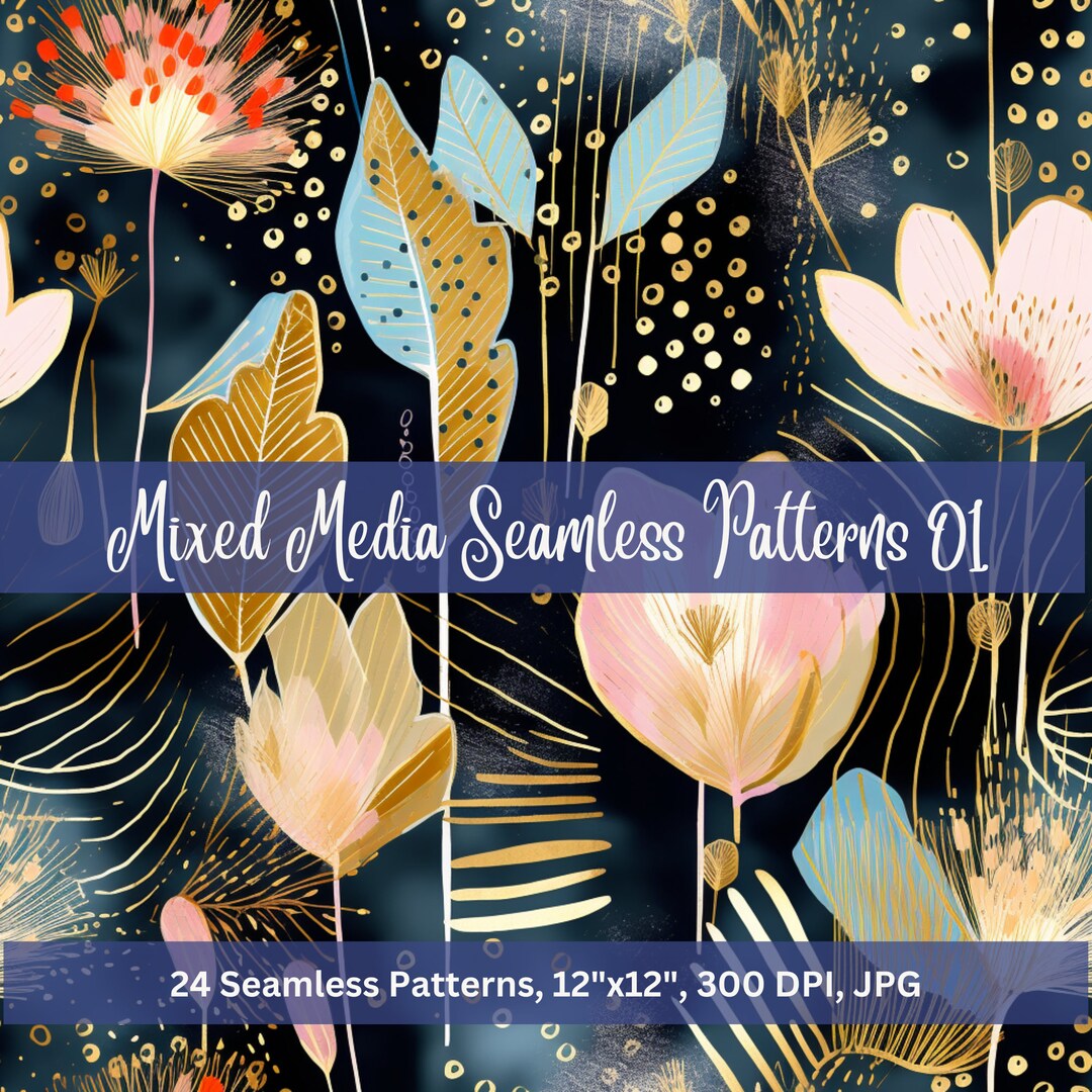 Gold Botanical Seamless Patterns: Boho Chic Digital Paper (digital ...