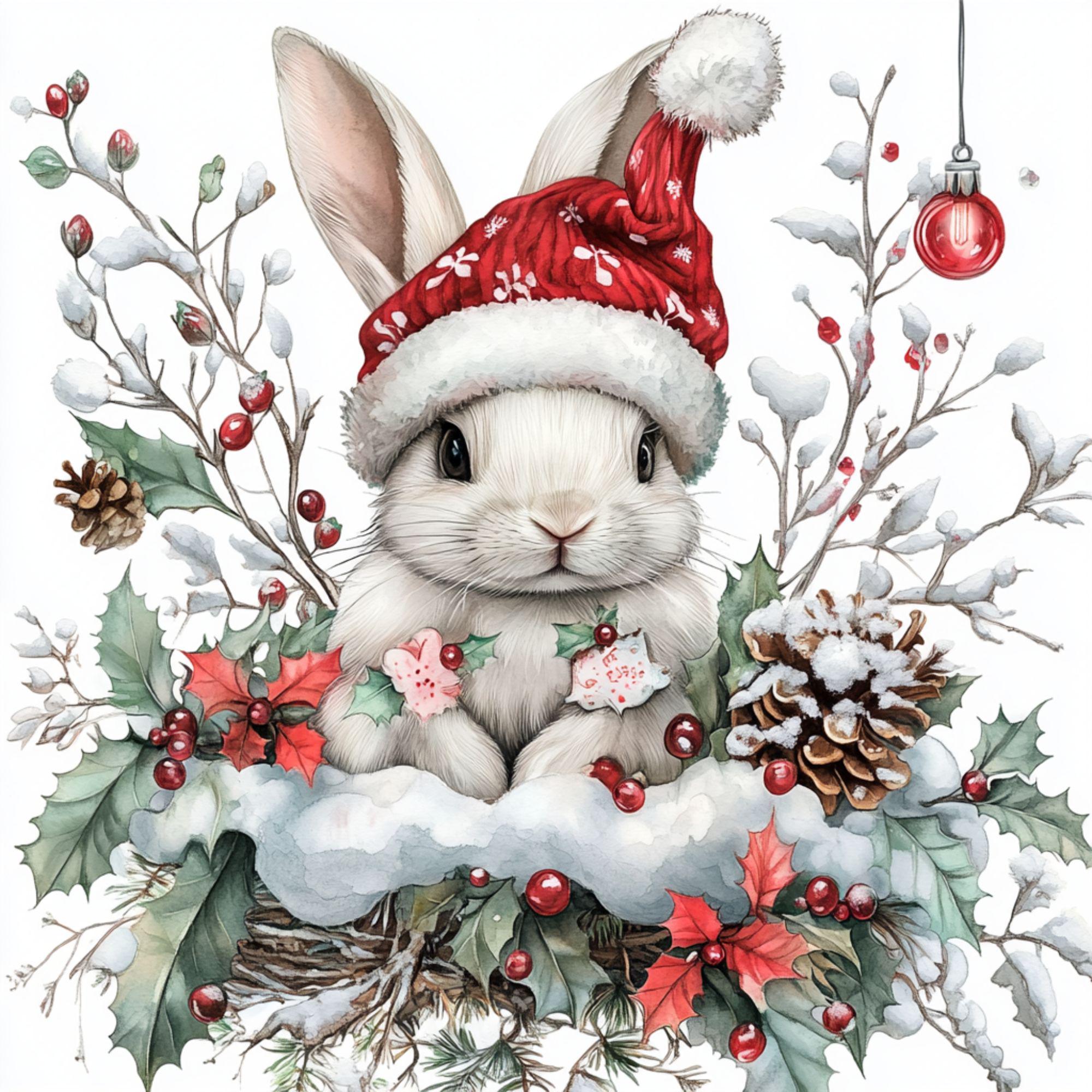 Christmas Bunny Art: Printable Holiday Images (digital Download) - Etsy