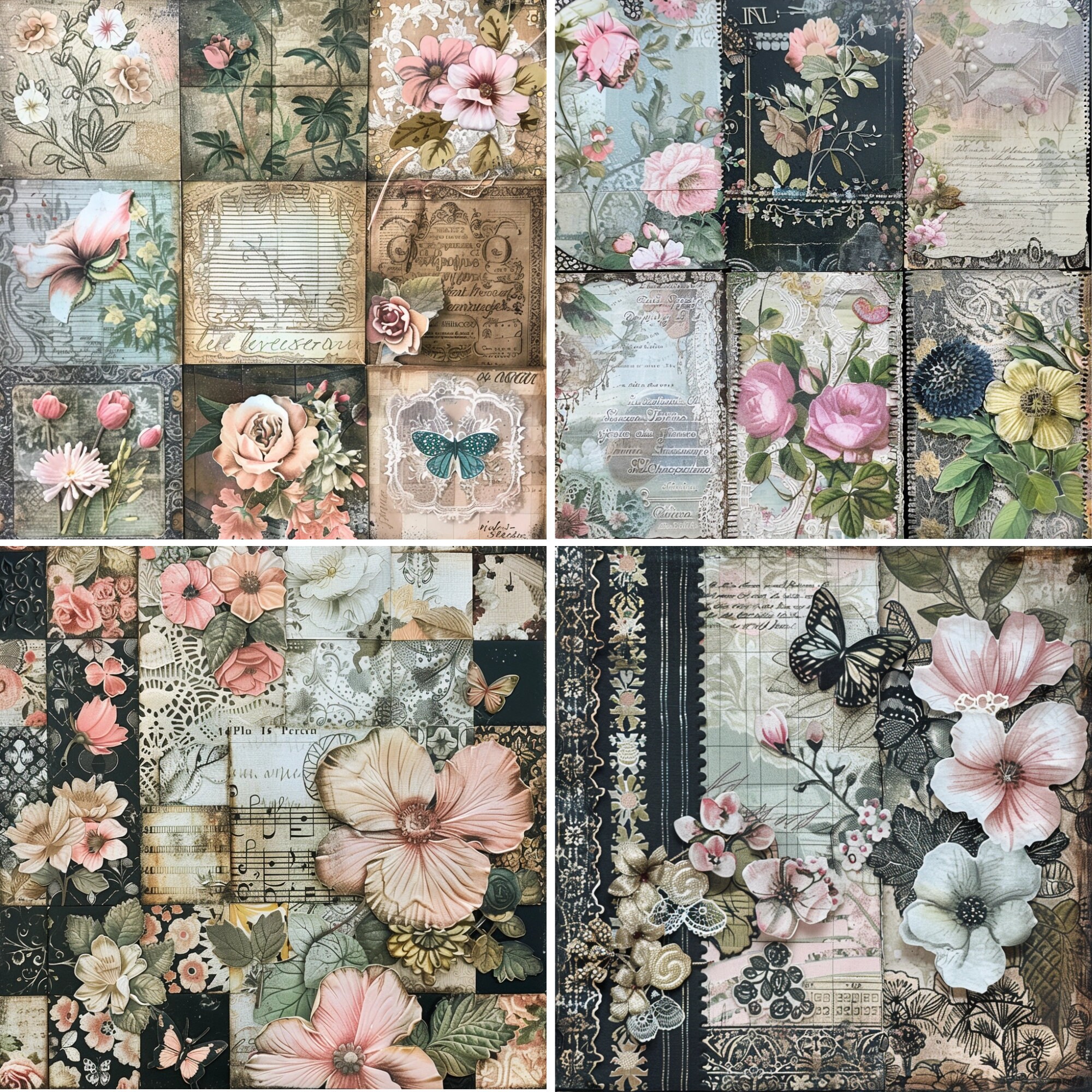 Flowers and Lace Junk Journal Pages Printable Clip Art Digital ...