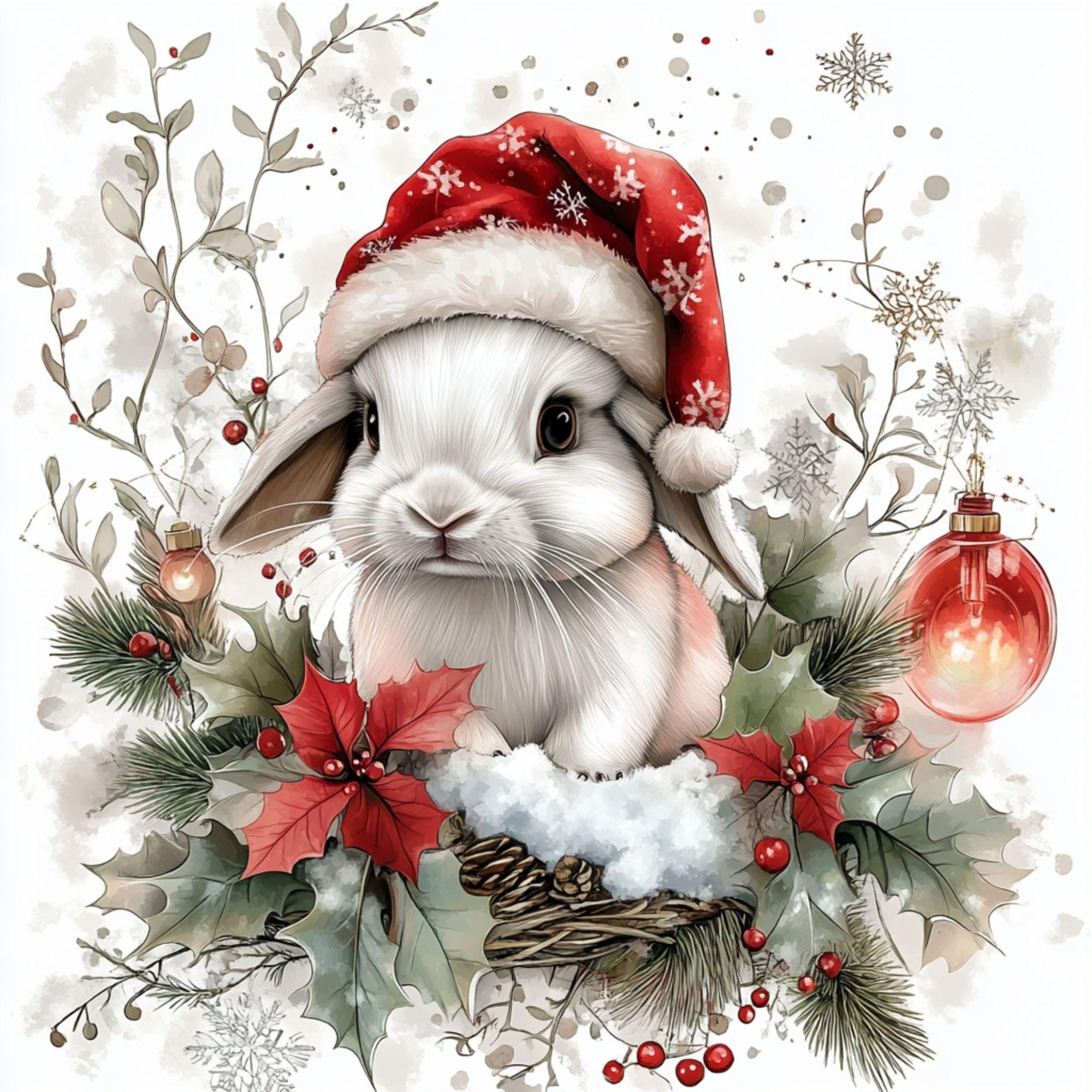 Christmas Bunny Art: Printable Holiday Images (digital Download) - Etsy