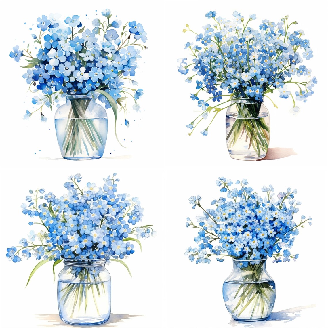 Forget-me-nots Floral Clipart: Scrapbook Paper (digital Download) - Etsy