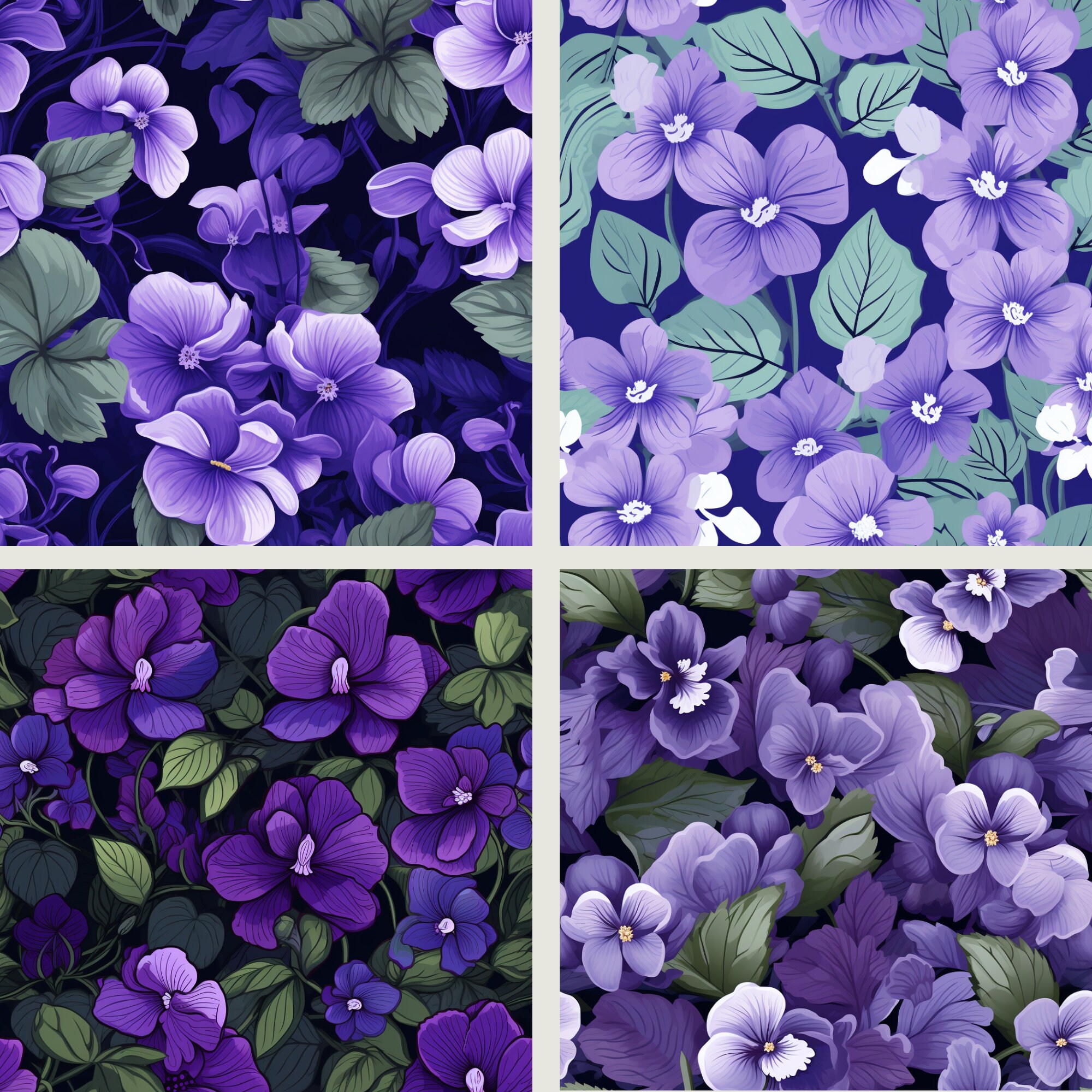Violets Seamless Patterns, Printables, Digital Dowloads, Craft ...